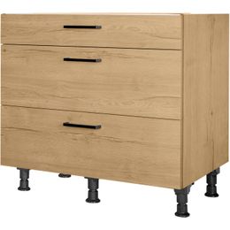 Unterschrank Nobilia, B:90cm H:87cm T:58,3cm, braun, K&uuml;che, Schr&auml;nke, ""Structura", vormontiert, mit h&ouml;henverstellbaren Sockelf&uuml;&szlig;en, in den", Breiten