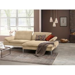 Ecksofa W.Schillig, B:294cm H:87cm T:185cm, beige, Chenille-Flachgewebe R66 (85% Polyester, 15% Nylon);Longlife Xtra-Leder Z59: Glattleder mit