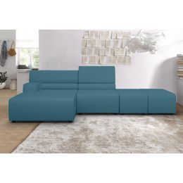 Ecksofa Egoitaliano, B:384cm T:98cm, blau, Leder CAREZZA (echtes Rindsleder) ist ein Naturleder, dass die urspr&uuml;nglichen Eigenschaften der Haut nicht