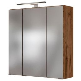 Spiegelschrank Welltime, B:60cm H:64cm T:20cm, braun, Holzwerkstoff, Badezimmer, Schr&auml;nke, "Baabe", Breite 60 cm, mit 3D-Effekt, dank 3 Spiegelt&uuml;ren