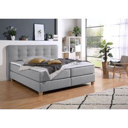 Boxspringbett Home Affaire, B:178cm L:209cm, grau, Komplettbetten, inklusive Komfortschaum-Topper