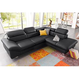 Ecksofa COTTA, B:268cm H:73cm T:214cm, schwarz, Kunstleder SOFTLUX;LEDER BEEFY (ein abgedecktes Spalt-Rindsleder) im Sitz und R&uuml;cken (Korpus in
