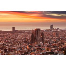 papermoon Fototapete "BARCELONA-STADT SPANIEN SAGRADA FIMILIAR SKYLINE MEER", B/L: 3,5m x 2,6m, Bahnen: 7 Stk., bunt, Schlafzimmer, Tapeten