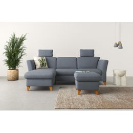 Ecksofa Home Affaire, B:249cm H:86cm T:162cm, blau, 100% Polyester, Wohnzimmer, Sofas, "Trelleborg L-Form", Federkern-Polsterung, wahlweise mit