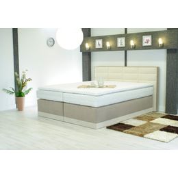 Boxspringbett, B:154cm L:216cm, beige, Westfalia Schlafkomfort, Bezug von Kopfteil und seitliche Einfassung von Unterbau aus kuschelweichem und