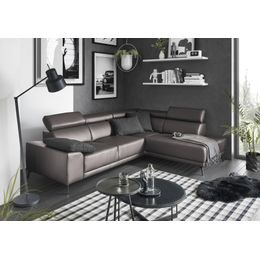 Ecksofa 3C CANDY, B:249cm H:79cm T:209cm, grau, 100% Leder, Wohnzimmer, Sofas, "Greve modern und bequem, inkl. manueller Kopfteilverstellung,