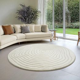 Teppich MERINOS, H:16mm &Oslash;:160cm, beige, Polypropylen, Wohnzimmer, Teppiche, "Elio", moderner Kurzflor Teppich mit Hoch-Tief-Effekt, 3D Effekt