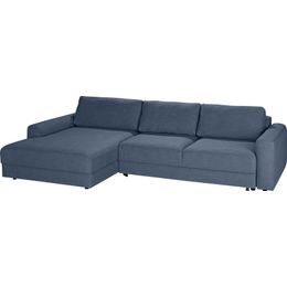 Ecksofa Trendmanufaktur, B:303cm H:84cm T:176cm, blau, 100% Polyester, Wohnzimmer, Sofas, "Bourbon II, hoher Sitzkomfort, extrabreite Recamiere f&uuml;r