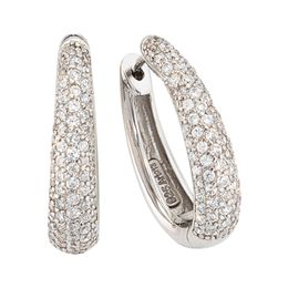 Jobo Damen Paar Creolen, Silber 925 (Sterlingsilber), silber, Silber 925 (Sterlingsilber), Ohrringe, oval 925 Silber mit 140 Zirkonia