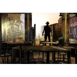 papermoon Fototapete "Cowboy im Saloon", B/L: 5m x 2,8m, Bahnen: 10 Stk., bunt, Schlafzimmer, Tapeten