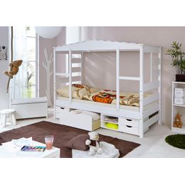 Kinderbett Ticaa, B:96,6cm, wei&szlig;, Betten, "Lio", Hausbett, inkl. Schubkasten und Rollrost