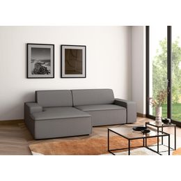Ecksofa Trendmanufaktur, B:246cm H:73cm T:162cm, grau, 100% Polyester, Wohnzimmer, Sofas, "Graz, wahlweise mit Sitzvorschub und Bettkasten, L-Form,