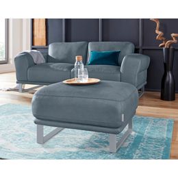 Hocker W.Schillig, B:71cm H:42cm T:71cm, blau, Wohnzimmer, Hocker, "montanaa", mit Metallkufen in Silber matt, Breite 71 cm