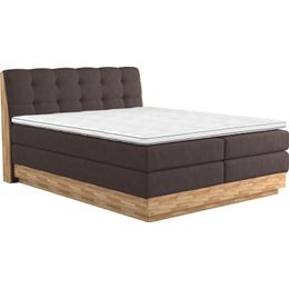 Boxspringbett Home Affaire, B:201cm L:217cm, schwarz, 100% Polyester, Komplettbetten, "Naome", Boxspringbett, Inklusive Topper