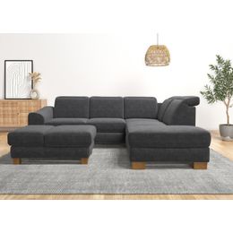 Ecksofa Home Affaire, B:263cm H:86cm T:219cm, grau, Flachgewebe 100% Polyester, Wohnzimmer, Sofas, "Dundee L-Form", wahlweise mit Kopfteilverstellung