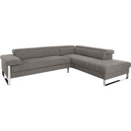 Ecksofa W.Schillig, B:281cm H:71cm T:230cm, grau, Flachgewebe S22 (100% Polyester);Stoff S37 (100% Polyester);Longlife Xtra-Leder Z59: Glattleder mit