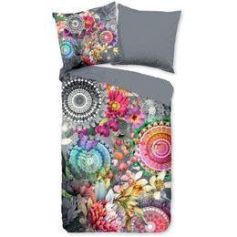 Wendebettw&auml;sche HIP, bunt, Renforc&eacute;, Obermaterial: 100% Baumwolle, Bettw&auml;sche, "Olinga", Satin, Rei&szlig;verschluss, Wendeoptik, Mandala, Blume, Grau, Bunt
