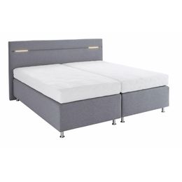 Boxspringbett, grau, Westfalia Schlafkomfort, Bezug Unterbox und Kopfteil: Strukturstoff (77% Polyester und 23% Viskose);Bezug Obermatratze 100%