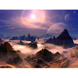papermoon Fototapete "PLANETEN-FUTURISTISCH WELTRAUM MOND GALAXIE UNIVERSUM", B/L: 3,5m x 2,6m, Bahnen: 7 Stk., bunt, Schlafzimmer, Tapeten