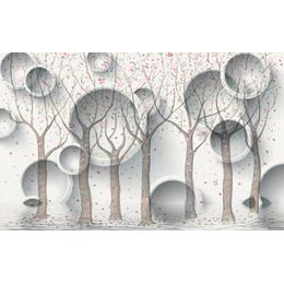 papermoon Fototapete "Muster mit B&auml;umen", B/L: 4m x 2,6m, Bahnen: 8 Stk., bunt, Schlafzimmer, Tapeten