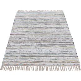 Teppich CarpetFine, B:80cm H:6mm L:150cm, beige, Baumwolle, Polyester, Wohnzimmer, Teppiche, "Kelim Chindi, Wendeteppich", handgewebt,