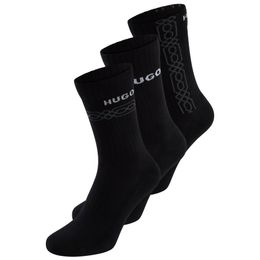HUGO UNDERWEAR Herren Kurzsocken, Gr. 43, schwarz, Baumwollmischung, Rippstruktur, Socken, Logoschriftzug, grafisches Muster