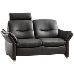 2-Sitzer Hukla, B:164cm H:91cm T:92cm, schwarz, Sofas, "HU-SF15058 Ledersofa, Breite 164 cm", hochwertiges Glattleder, optional mit Kopfst&uuml;tze