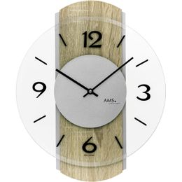 AMS Damen Wanduhr, B/H/L: 27cm x 4cm x 34cm, bunt, Wanduhren, Quarzuhr, Made in Germany, Holz, Wohnzimmer, Esszimmer, Arbeitszimmer