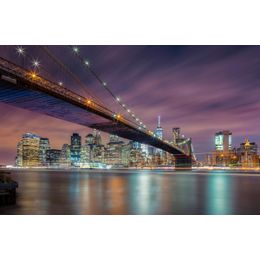 papermoon Fototapete "Photo-Art MICHAEL ZHENG, BROOKLYN BRIDGE NACHTS", B/L: 4m x 2,6m, Bahnen: 8 Stk., bunt, Schlafzimmer, Tapeten