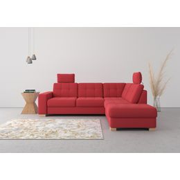 Sit & More Ecksofa SIT & MORE, B:249cm H:82cm T:213cm, rot, Wohnzimmer, Sofas, "Quincy L-Form", wahlweise mit Bettfunktion und Bettkasten