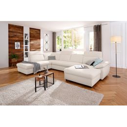 Wohnlandschaft Home Affaire, B:354cm T:232cm, wei&szlig;, Struktur fein (100% Polyester);Luxus-Microfaser Lederoptik (100% Polyester);Soft clean (98%