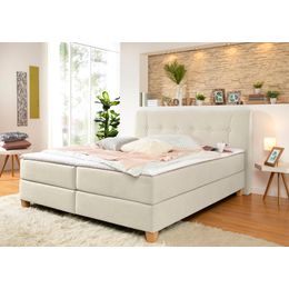 Boxspringbett Home Affaire, B:98cm L:218cm, beige, Komplettbetten, "Calloway", inkl. Topper, XXL-Ausf&uuml;hrung, in 4 Farben, 5 Breiten, 3 Matratzenarten