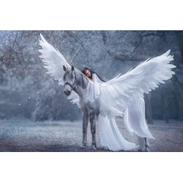papermoon Fototapete "Frau auf Pegasus", B/L: 5m x 2,8m, Bahnen: 10 Stk., bunt, Schlafzimmer, Tapeten
