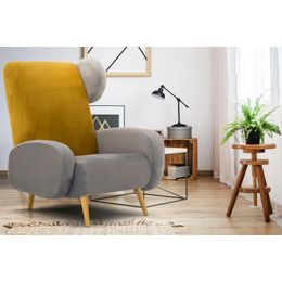Sessel Home Affaire, B:86cm H:111cm T:100cm, gelb, Struktur fein ( 100% Polyester);Samtoptik (100% Polyester), Wohnzimmer, Sessel, "Gox Ohrensessel",
