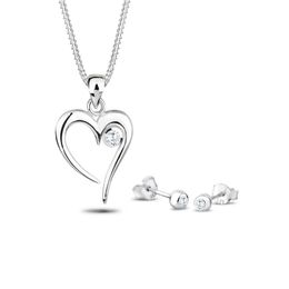Elli Damen Schmuckset "Herz Solit&auml;r Zirkonia In Love 925 Sterling Silber", onesize,mit Stein, wei&szlig;, Silber 925 (Sterlingsilber), Schmuck_Sets