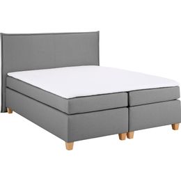 Boxspringbett Home Affaire, B:152cm L:205cm, grau, Struktur fein (100% Polyester), Komplettbetten, "Houssay", inkl. Topper, 5 Breiten, 2 H&auml;rtegraden