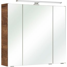 Spiegelschrank SAPHIR, B:80cm H:70cm T:16cm, braun, Badezimmer, Schr&auml;nke, "Quickset Badschrank, 3 Spiegelt&uuml;ren, 6 Einlegeb&ouml;den, 80 cm breit", inkl.