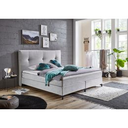 Boxspringbett, B:174cm L:214cm, grau, ATLANTIC HOME COLLECTION, Bezug Bettbox und Obermatratze: Strukturstoff (90% Polyester, 10% Nylon);Topper: