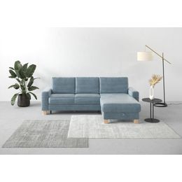 Ecksofa Home Affaire, B:249cm H:91cm T:164cm, blau, 100% Polyester, Wohnzimmer, Sofas, "Summer L-Form", mit Recamiere, mit oder ohne Bettfunktion und