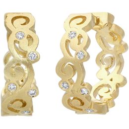 Firetti Damen Paar Creolen "Schmuck Geschenk Gold 585 Ohrschmuck Ohrringe Ranke", 18mm, 0,1 SI = kleine Einschl&uuml;sse, Diamanten Gelbgold 585, gold,