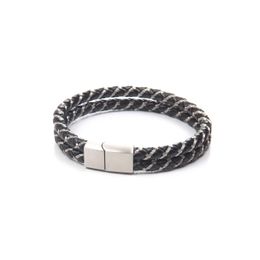 Firetti Herren Lederarmband "im sportlich-eleganten Stil, mehrreihig, geflochten", 22,6cm, Edelstahl Leder, schwarz, Edelstahl, Leder, Armb&auml;nder