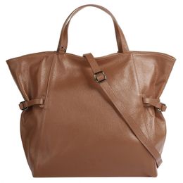 Samantha Look Damen Shopper, braun, Leder, leicht gl&auml;nzend, unifarben, Taschen, echt Leder, Made in Italy
