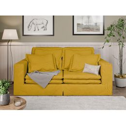 3-Sitzer Home Affaire, B:196cm H:95cm T:108cm, gold, 92% Polyester, 8% Nylon, Sofas, "ALISSAS BIS mit vielen Kissen, Biesen an den Kissen",