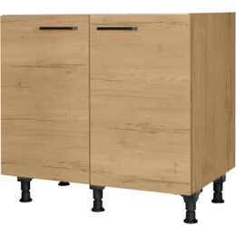 Sp&uuml;lenschrank Nobilia, B:90cm H:87cm T:58,3cm, braun, K&uuml;che, Schr&auml;nke, ""Structura", vormontiert, mit h&ouml;henverstellbaren Sockelf&uuml;&szlig;en", Breite 90 cm