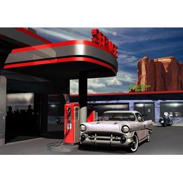 papermoon Fototapete "Tankstelle", B/L: 4,5m x 2,8m, Bahnen: 9 Stk., bunt, Schlafzimmer, Tapeten