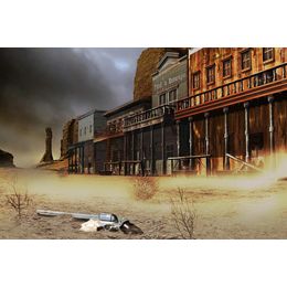papermoon Fototapete "Revolver im Sand", B/L: 4,5m x 2,8m, Bahnen: 9 Stk., bunt, Schlafzimmer, Tapeten