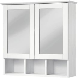 Spiegelschrank Welltime, B:62,5cm H:62cm T:22cm, wei&szlig;, Massivholz, Badezimmer, Schr&auml;nke, "Landhaus Sylt", Breite 62,5 cm, aus Massivholz