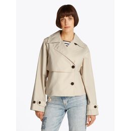 Tommy Jeans Damen Kurzjacke "TJW SHORT TRENCH JACKET", beige, Gr. XL, unifarben, Web, Obermaterial: 70% Baumwolle, 30% Polyamid, Jacken, mit kurzem