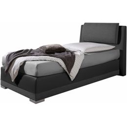 Boxspringbett Maintal, B:112cm L:212cm, schwarz, Strukturstoff-Bezug 100% Polyester;Kunstleder 100% PU;Bezug der Spiegelfl&auml;che Matratzendrell aus