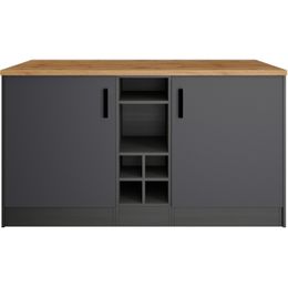 K&uuml;cheninsel KOCHSTATION, B:153cm H:85cm T:100cm, grau, Komplettk&uuml;chen-Sets, "KS-Toronto", Breite 153 cm, MDF-Fronten, Flaschenregal